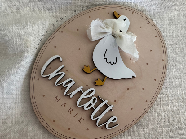 Goose Nursery Name Sign Vintage Inspired Baby Duck Name Sign – Floral & Oak